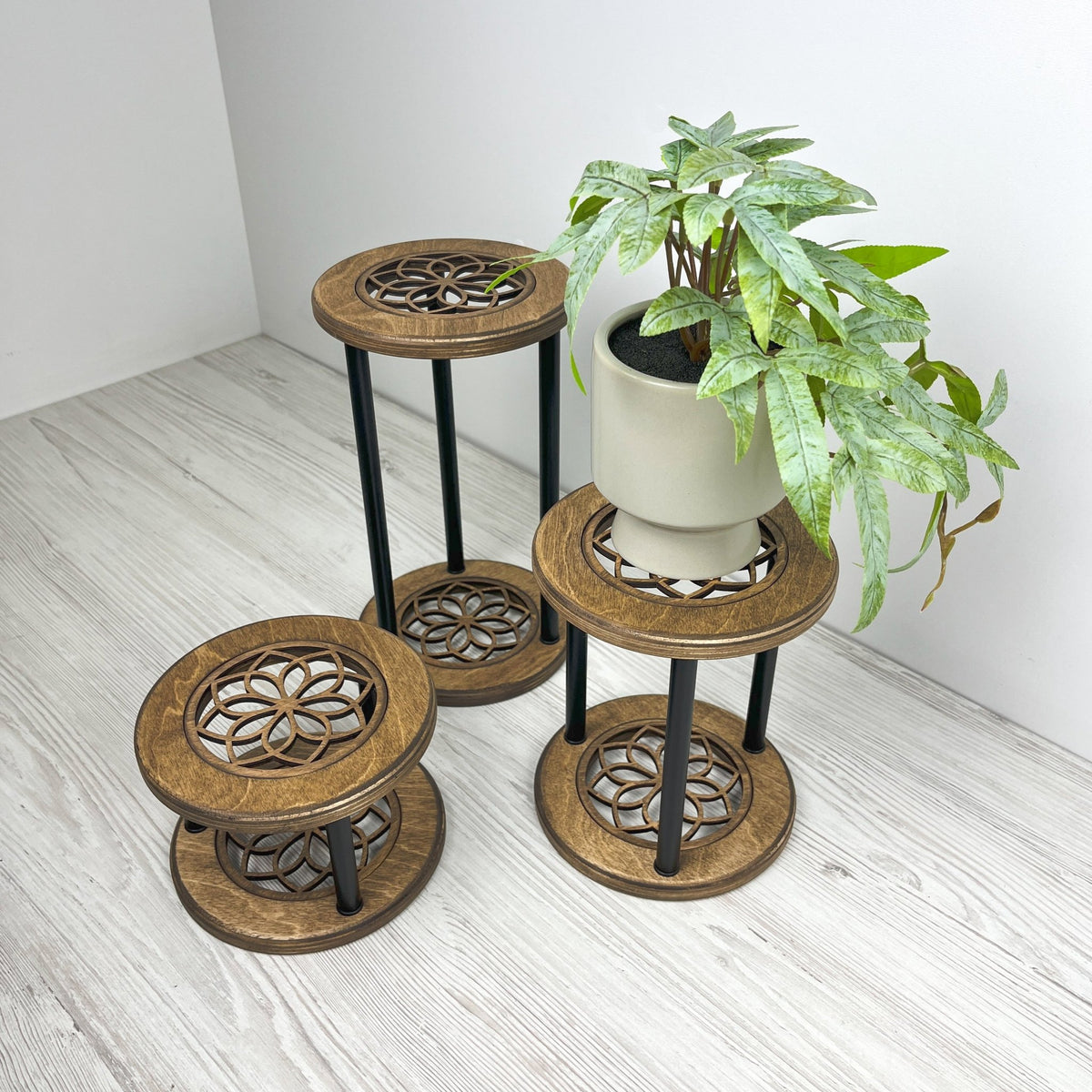Natural Wood Plant Stand Set of 3 | Scandinavian Style