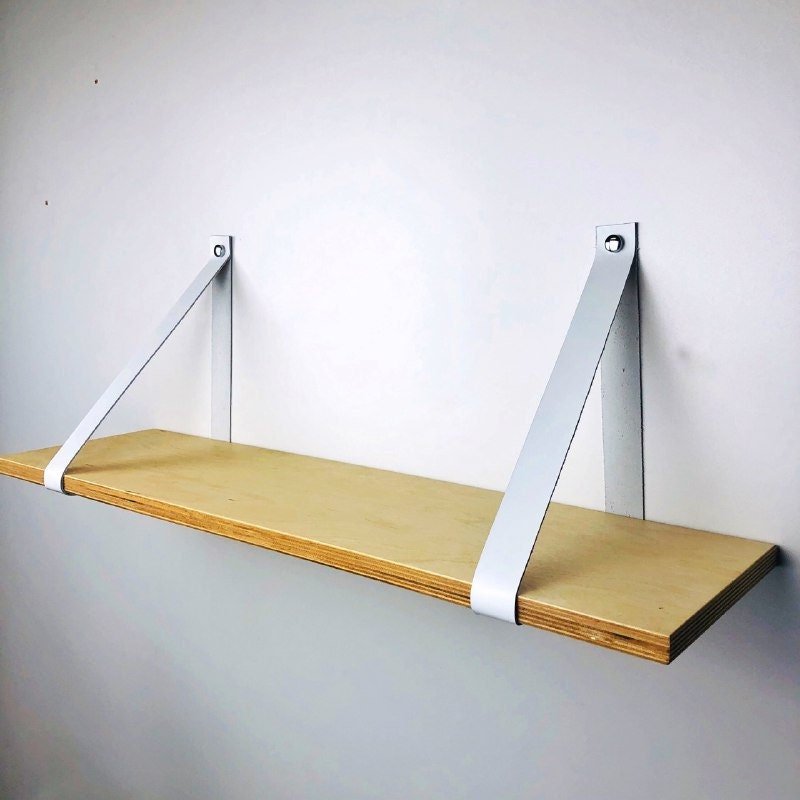 White Leather Strap Shelf Brackets